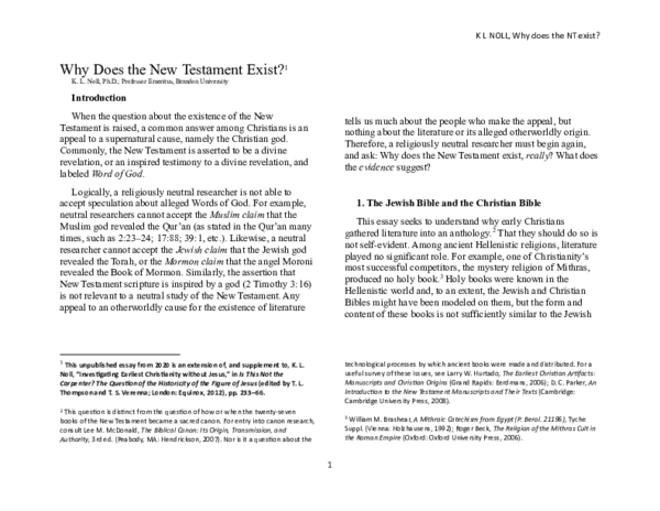 (PDF) Why Does the New Testament Exist?
