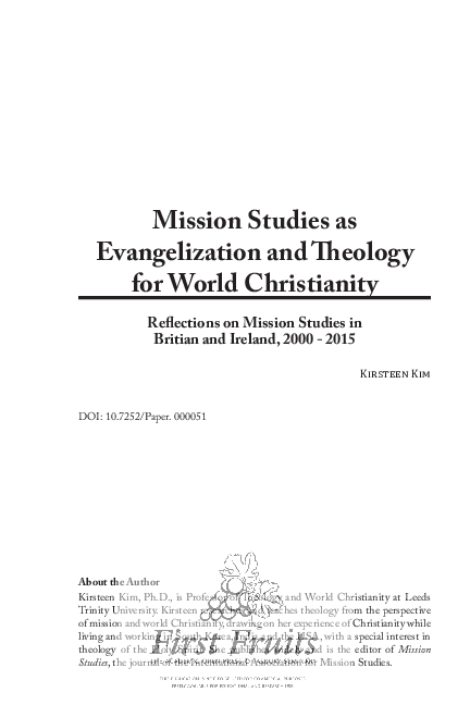 (PDF) Mission Studies as Evangelization and Theology for World ...