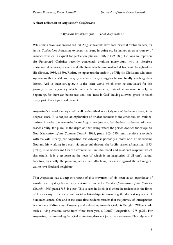 (PDF) Reflection on Augustine's Confessions