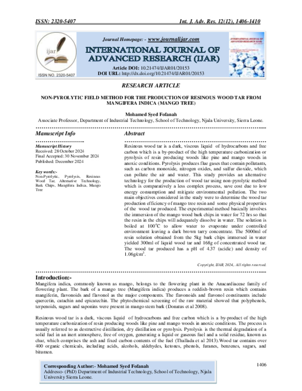 (PDF) NON-PYROLYTIC FIELD METHOD FOR THE PRODUCTION OF RESINOUS WOOD ...