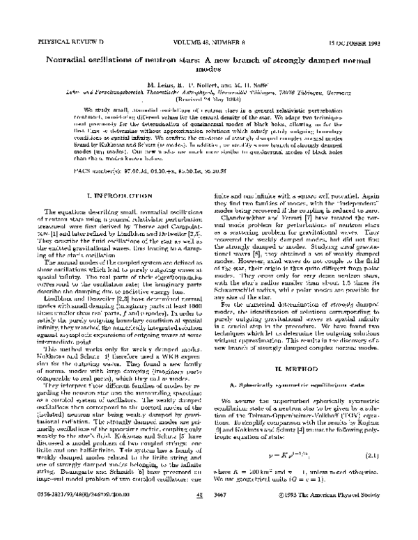 (PDF) Nonradial oscillations of neutron stars: A new branch of strongly ...