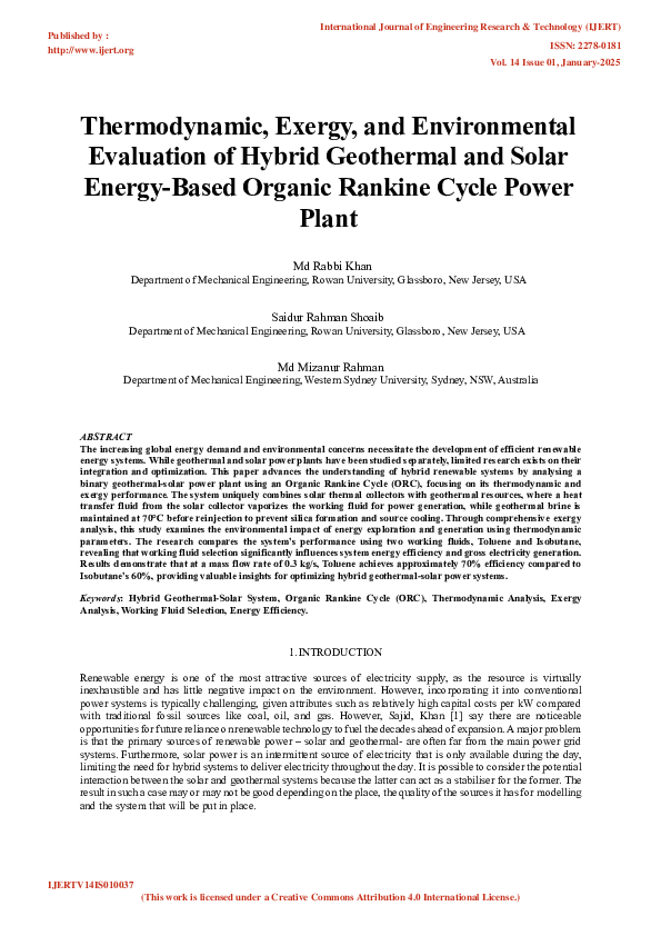 (PDF) Thermodynamic, Exergy, and Environmental Evaluation of Hybrid Geothermal and Solar Energy ...