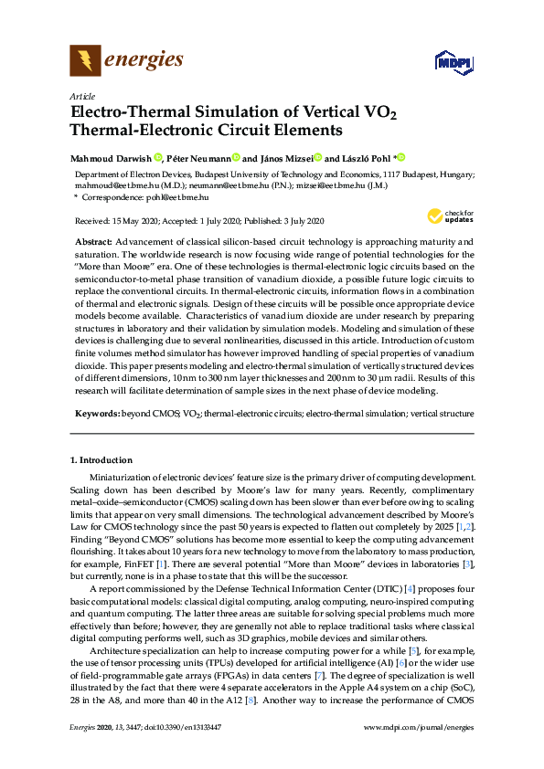 (PDF) Electro-Thermal Simulation of Vertical VO2 Thermal-Electronic Circuit Elements