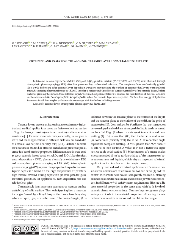 Pdf Obtaining And Analyzing The Al2o3 Zro2 Ceramic Layers On Metallic Substrate