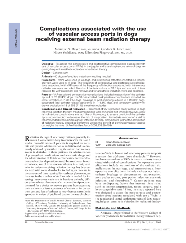 (PDF) Complications associated with the use of vascular access ports in ...