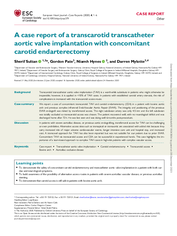 (PDF) A case report of a transcarotid transcatheter aortic valve ...