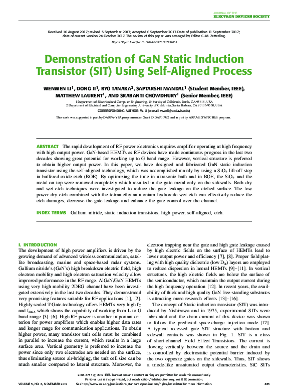 (PDF) Demonstration of GaN Static Induction Transistor (SIT) Using Self ...