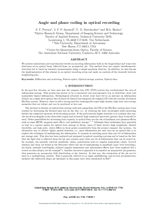 (PDF) Angle and phase coding in optical recording
