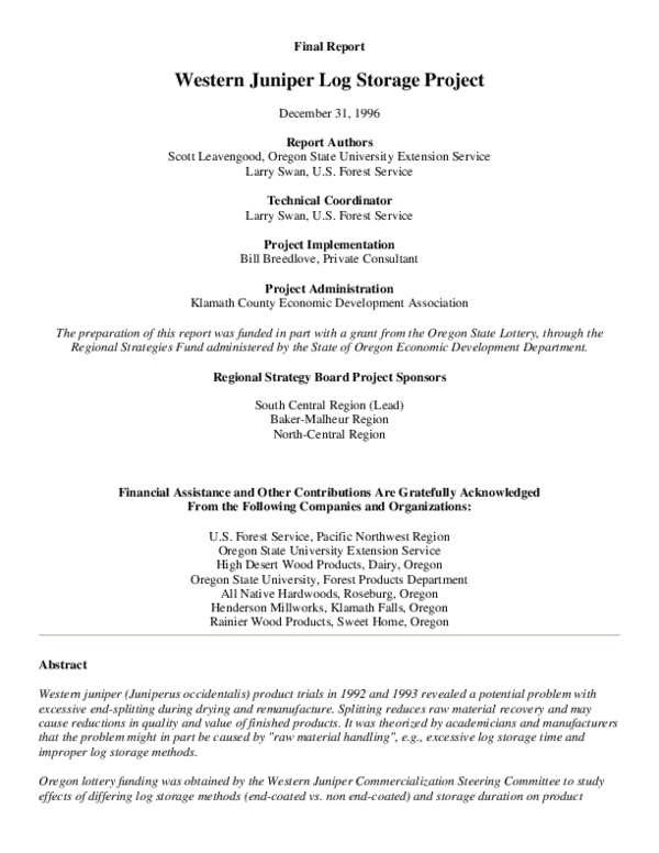 (PDF) Western Juniper Log Storage Project