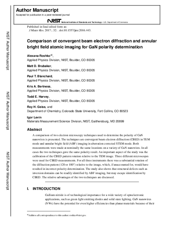 (PDF) Comparison of convergent beam electron diffraction and annular ...