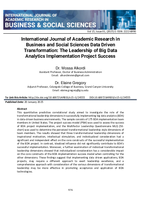 (PDF) Data Driven Transformation: The Leadership of Big Data Analytics Implementation Project ...