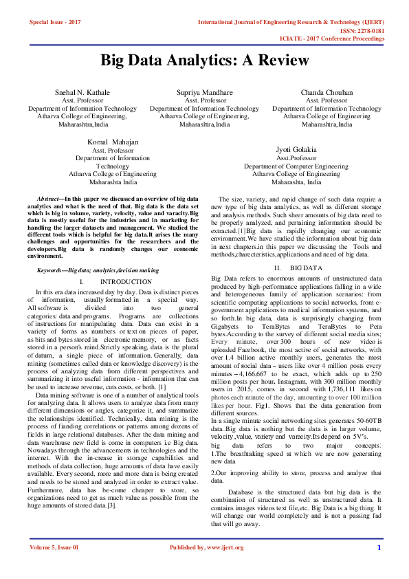 (PDF) Big Data Analytics – A Review