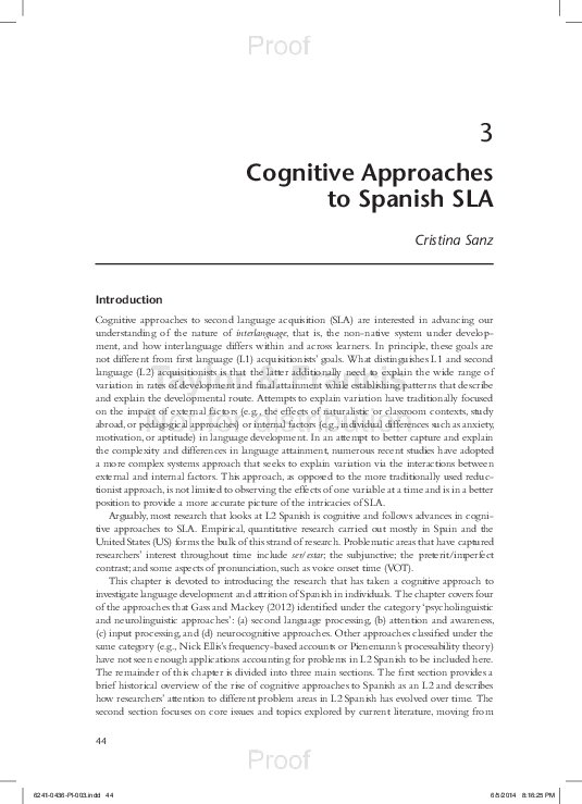 (PDF) Cognitive Approaches to Spanish SLA