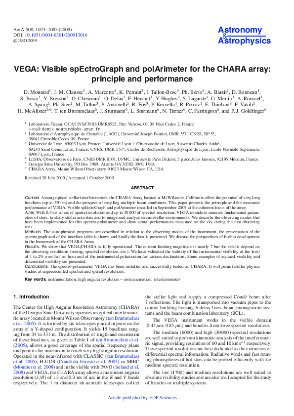 (PDF) VEGA: Visible spEctroGraph and polArimeter for the CHARA array ...