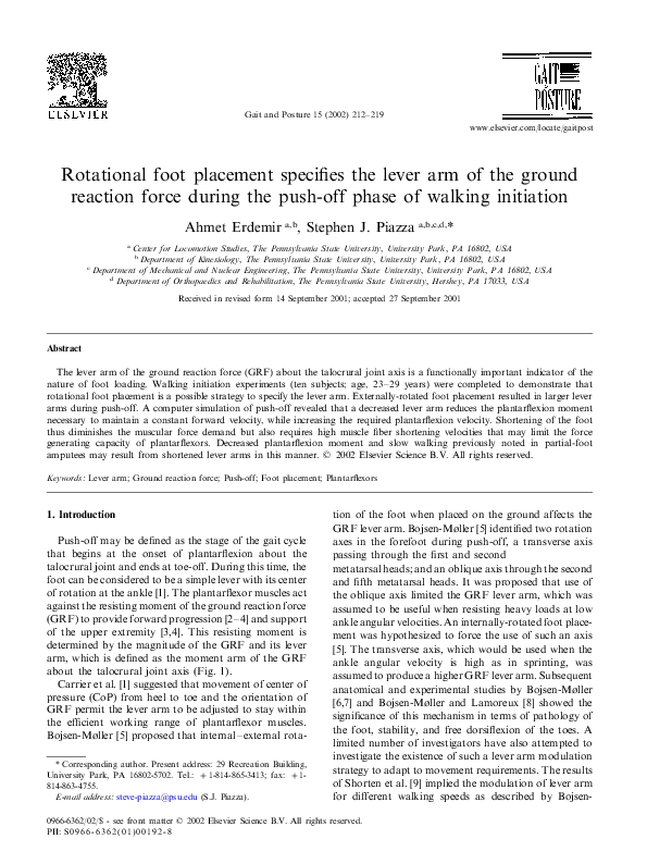 (PDF) Rotational foot placement specifies the lever arm of the ground ...