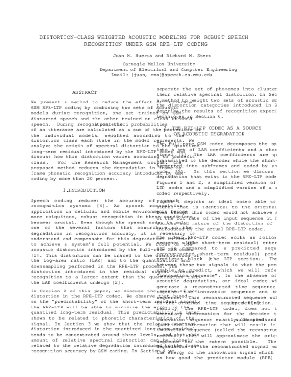 (PDF) Distortion-class weighted acoustic modeling for Robust Speech Recognition Under GSM RPE ...