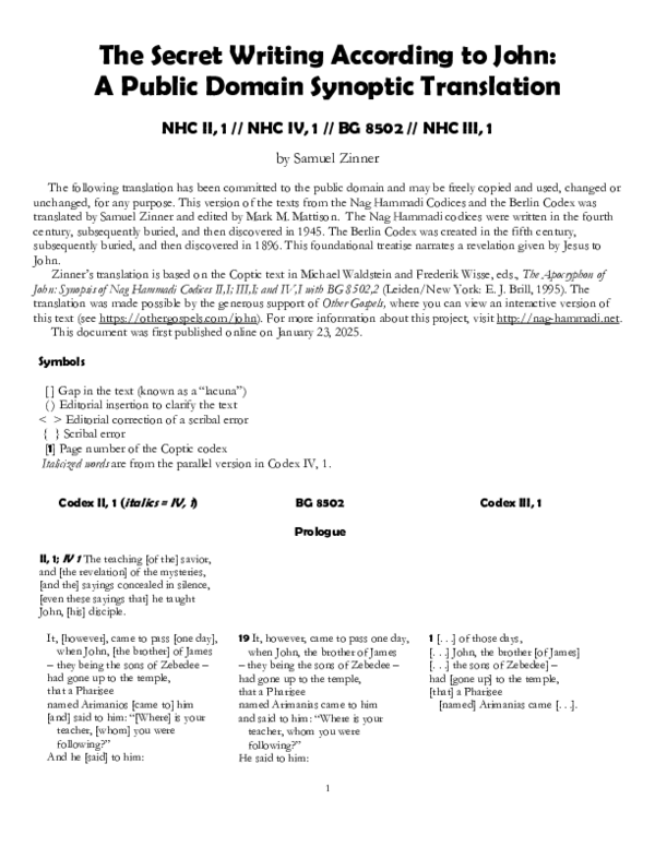 (PDF) The Secret Writing According to John: A Public Domain Synoptic ...