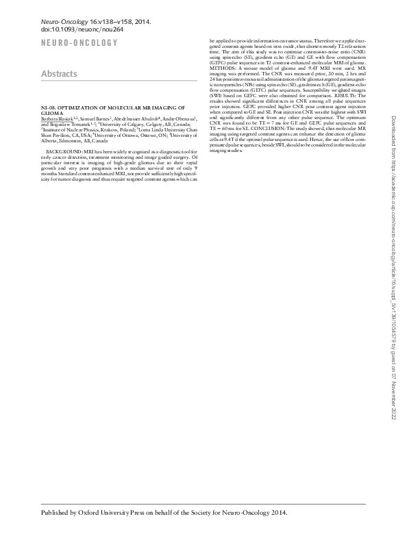 (PDF) NI-08 * Optimization of Molecular MR Imaging of Glioma