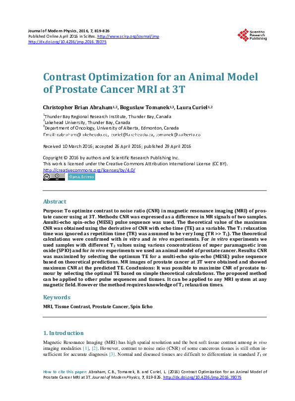 (PDF) Contrast Optimization for an Animal Model of Prostate Cancer MRI ...