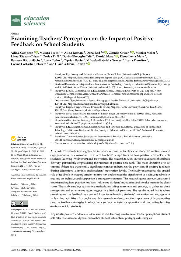 (PDF) Examining Teachers’ Perception on the Impact of Positive Feedback ...