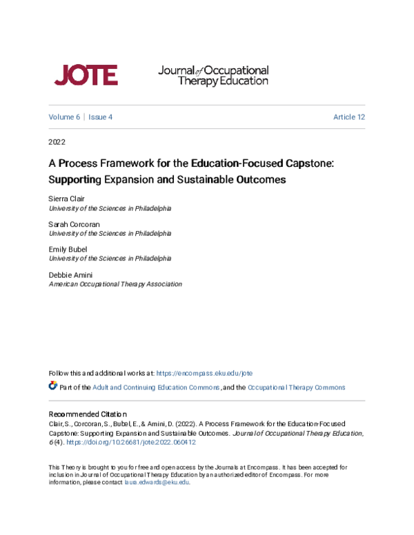 (PDF) A Process Framework for the Education-Focused Capstone ...