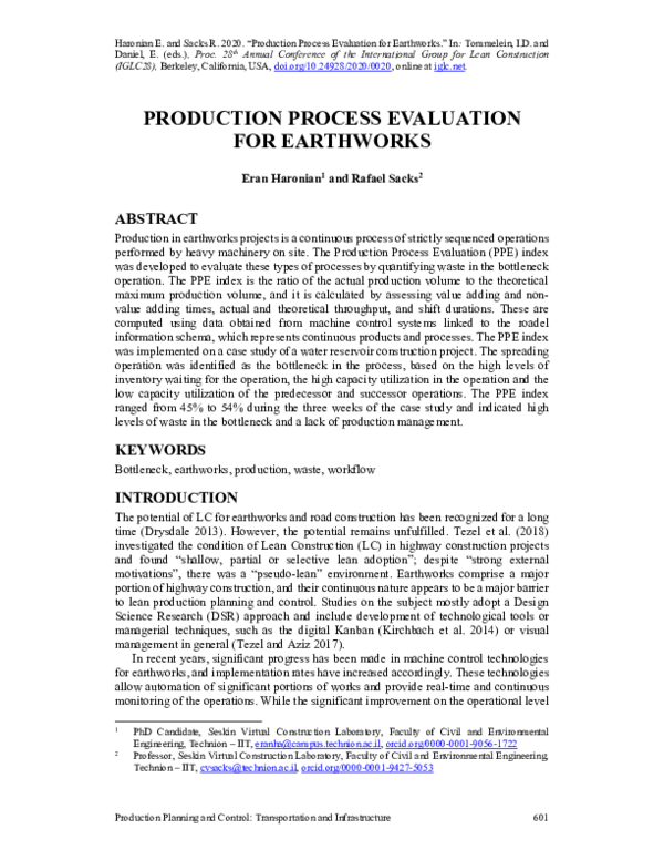 (PDF) Production Process Evaluation for Earthworks