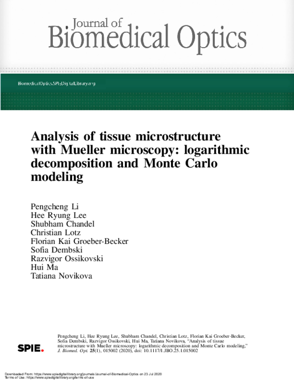 (PDF) Analysis of tissue microstructure with Mueller microscopy: logarithmic decomposition and ...