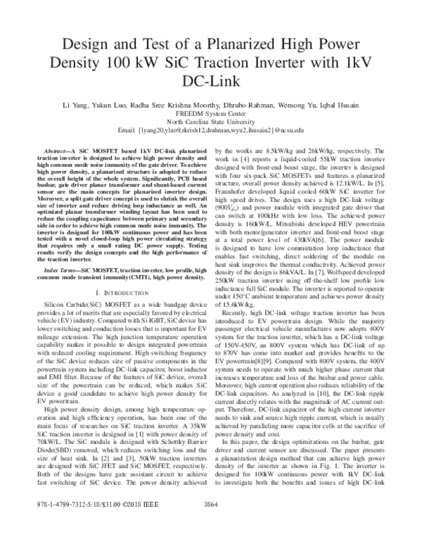 Pdf Design And Test Of A Planarized High Power Density 100 Kw Sic Traction Inverter With 1kv