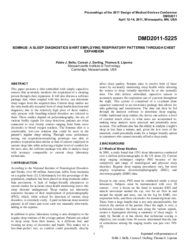 (PDF) Somnus : A Sleep Diagnostics Shirt Employing Respiratory Patterns ...