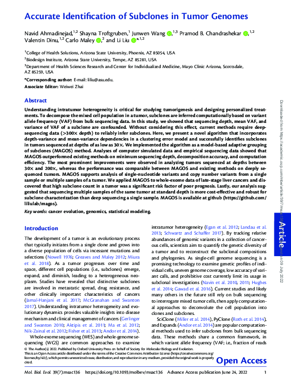 (PDF) Accurate Identification of Subclones in Tumor Genomes