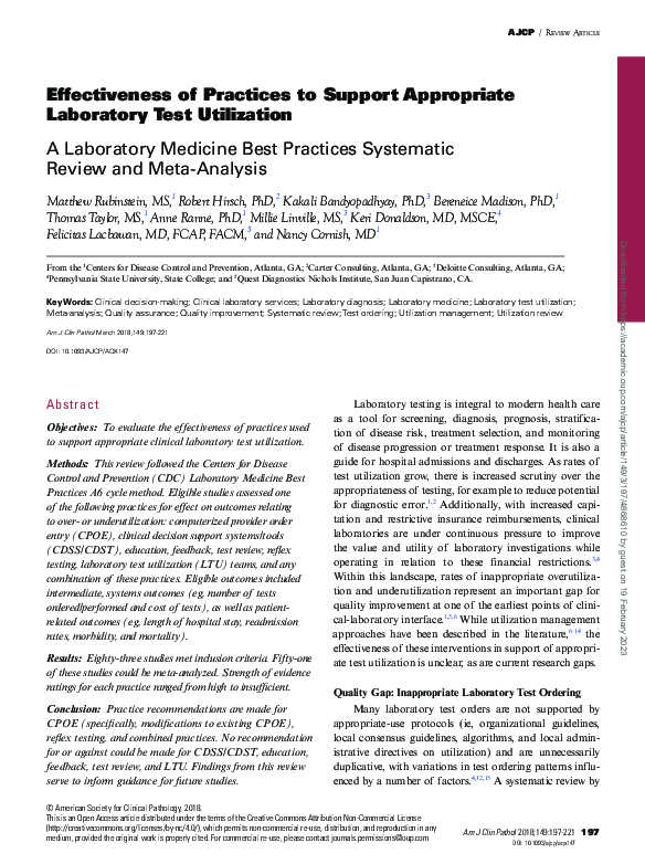 (PDF) Effectiveness of Practices to Support Appropriate Laboratory Test ...