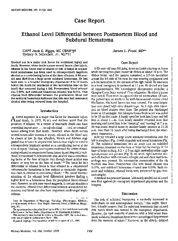 (PDF) Ethanol Level Differential between Postmortem Blood and Subdural ...