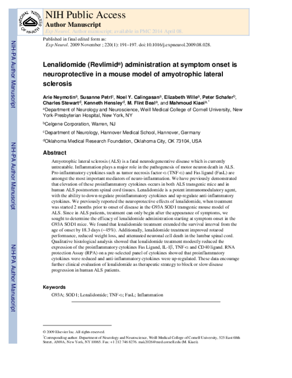 (PDF) Lenalidomide (Revlimid®) administration at symptom onset is ...