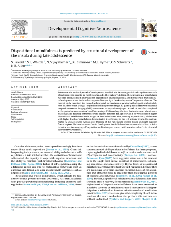 (PDF) Dispositional mindfulness is predicted by structural development ...