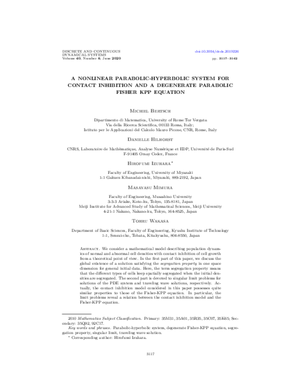 (PDF) A nonlinear parabolic-hyperbolic system for contact inhibition and a degenerate parabolic ...