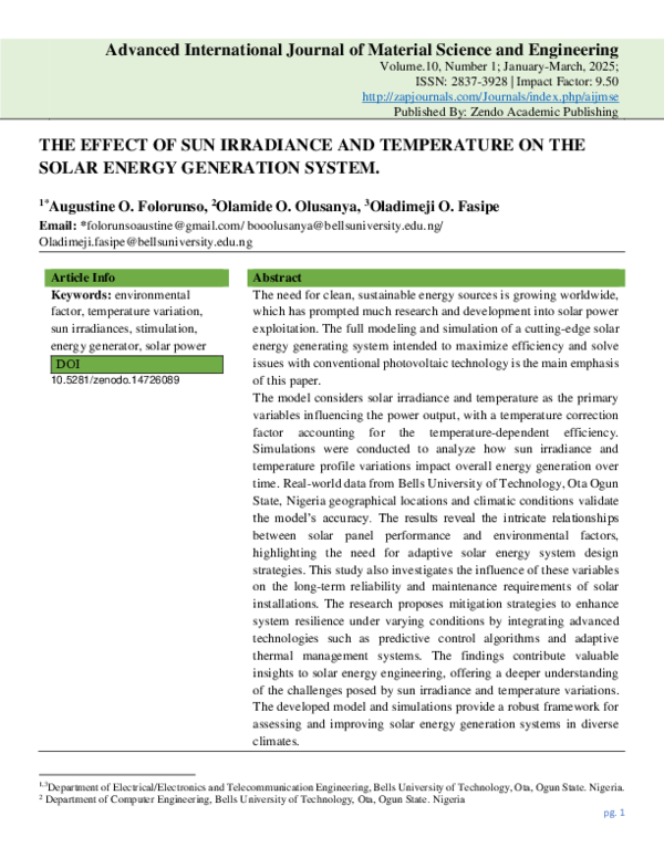 (PDF) THE EFFECT OF SUN IRRADIANCE AND TEMPERATURE ON THE SOLAR ENERGY ...