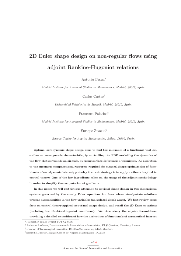 (PDF) 2-D Euler Shape Design on Nonregular Flows Using Adjoint Rankine-Hugoniot Relations
