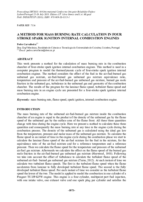 (PDF) A Method for Mass Burning Rate Calculation in Four Stroke Spark Ignition Internal ...