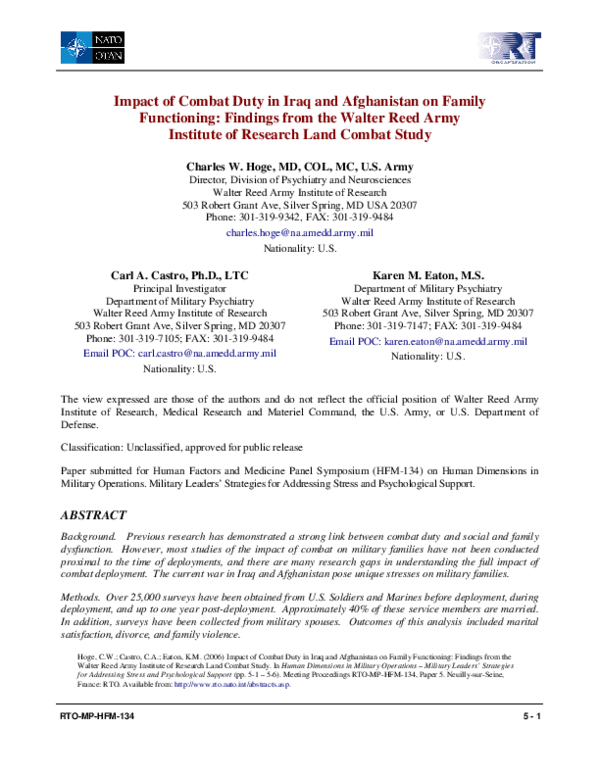 (PDF) Impact of Combat Duty in Iraq and Afghanistan on Family ...