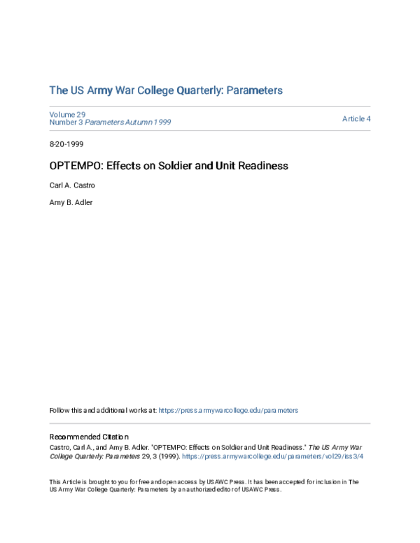 (PDF) OPTEMPO: Effects on Soldier and Unit Readiness