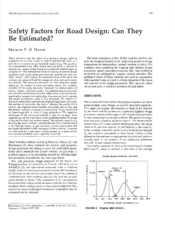 (PDF) Safety Factors for Road Design: Can They Be Estimated?