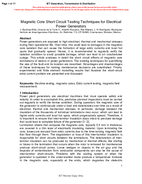 (PDF) Magnetic Core Short Circuit Testing Techniques for Electrical ...