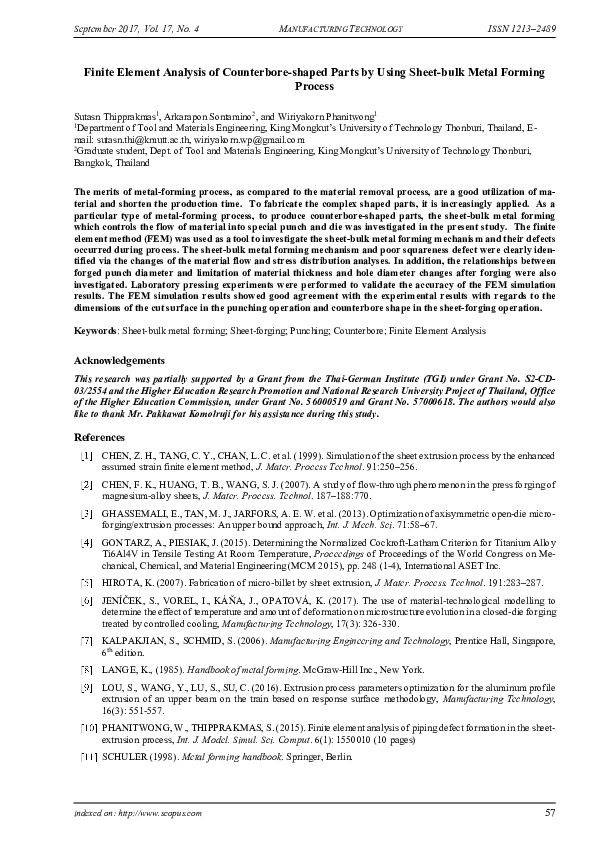 (PDF) Finite Element Analysis of Counterbore-shaped Parts by Using Sheet-bulk Metal Forming Process