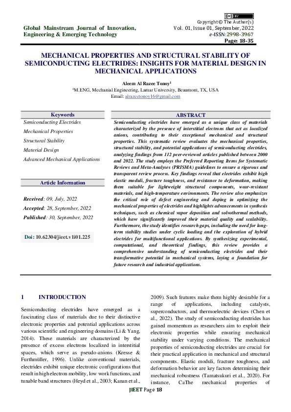 (PDF) MECHANICAL PROPERTIES AND STRUCTURAL STABILITY OF SEMICONDUCTING ELECTRIDES: INSIGHTS FOR ...