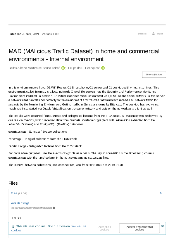 (PDF) MAD (MAlicious Traffic Dataset) in home and commercial ...