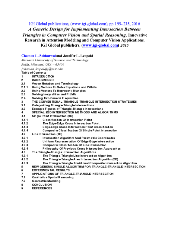 (PDF) A Generic Design for Implementing Intersection between Triangles ...