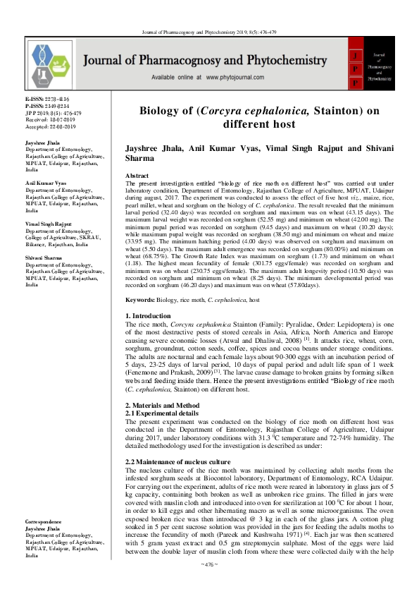(PDF) Biology of (Corcyra cephalonica, Stainton) on different host