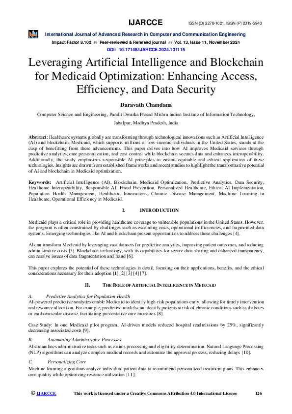 (PDF) Leveraging Artificial Intelligence and Blockchain for Medicaid Optimization: Enhancing ...