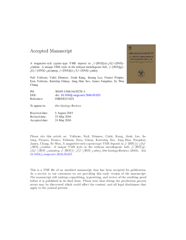 (PDF) A magnetite-rich Cyprus-type VMS deposit in Ortaklar: A unique ...
