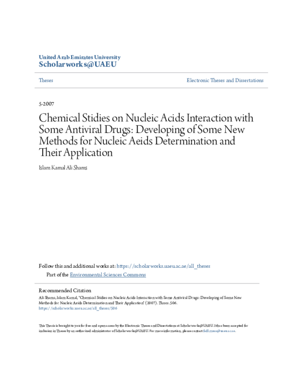 (PDF) Chemical Stidies on Nucleic Acids Interaction with Some Antiviral ...